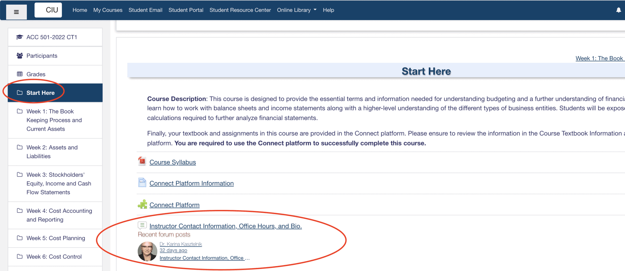 Where is my instructor's contact information? | CIU